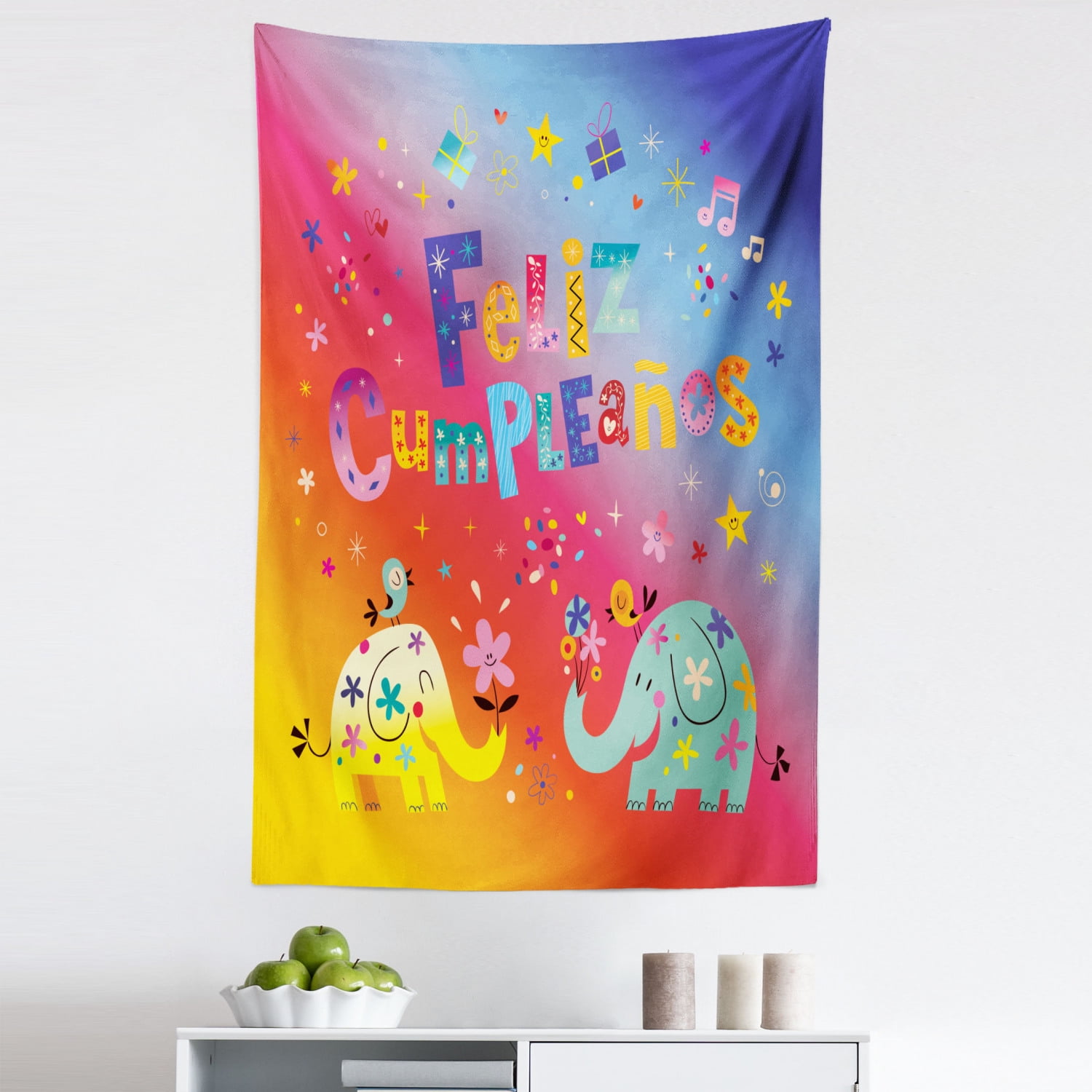 Spanish Tapestry, Feliz Cumpleanos Happy Birthday Party with Elephants ...