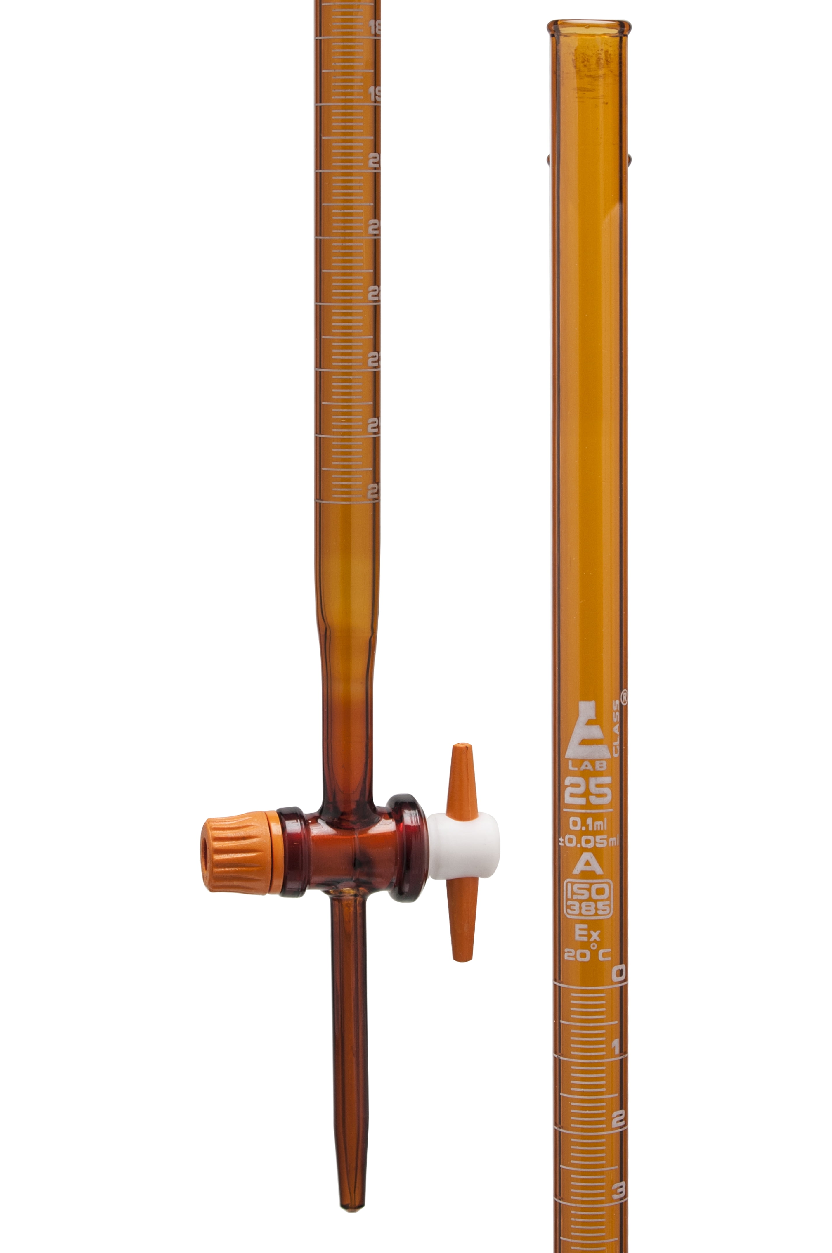 Amber Burette, 25mL - With PTFE Key Stopcock - Class A, 0.05mL ...