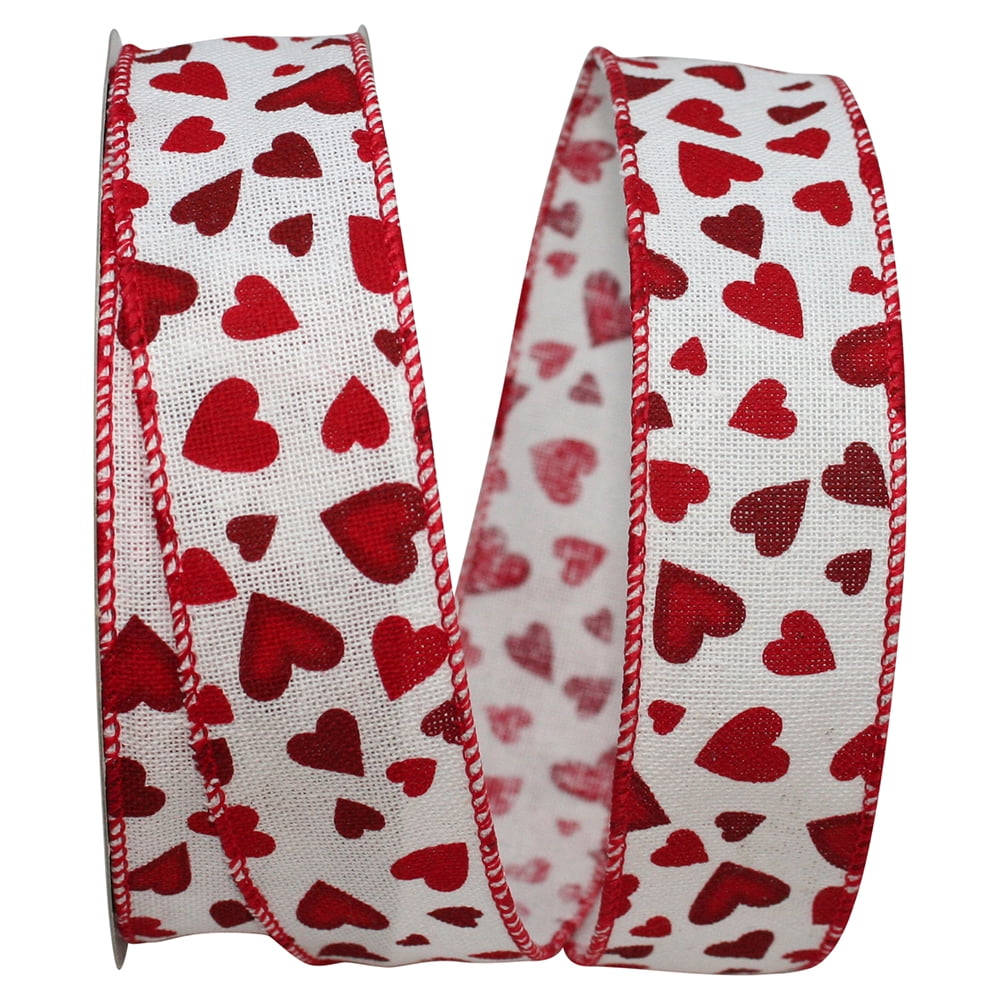 Reliant Ribbon - 93244W-030-09H, Hearts Tossed Muslin We Ribbon, White ...