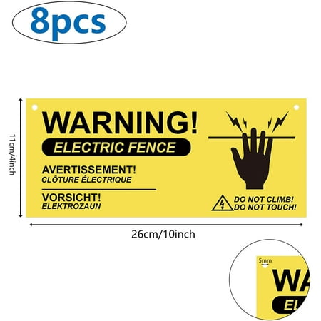 8pcs Electric Fence Warning Signs Plastic Caution Danger Signs No ...