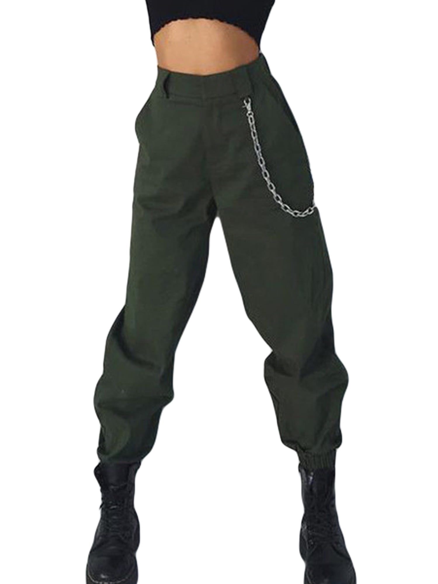 One Opening Women Loose Hip Hop Pants High Waist Cargo Baggy Harem