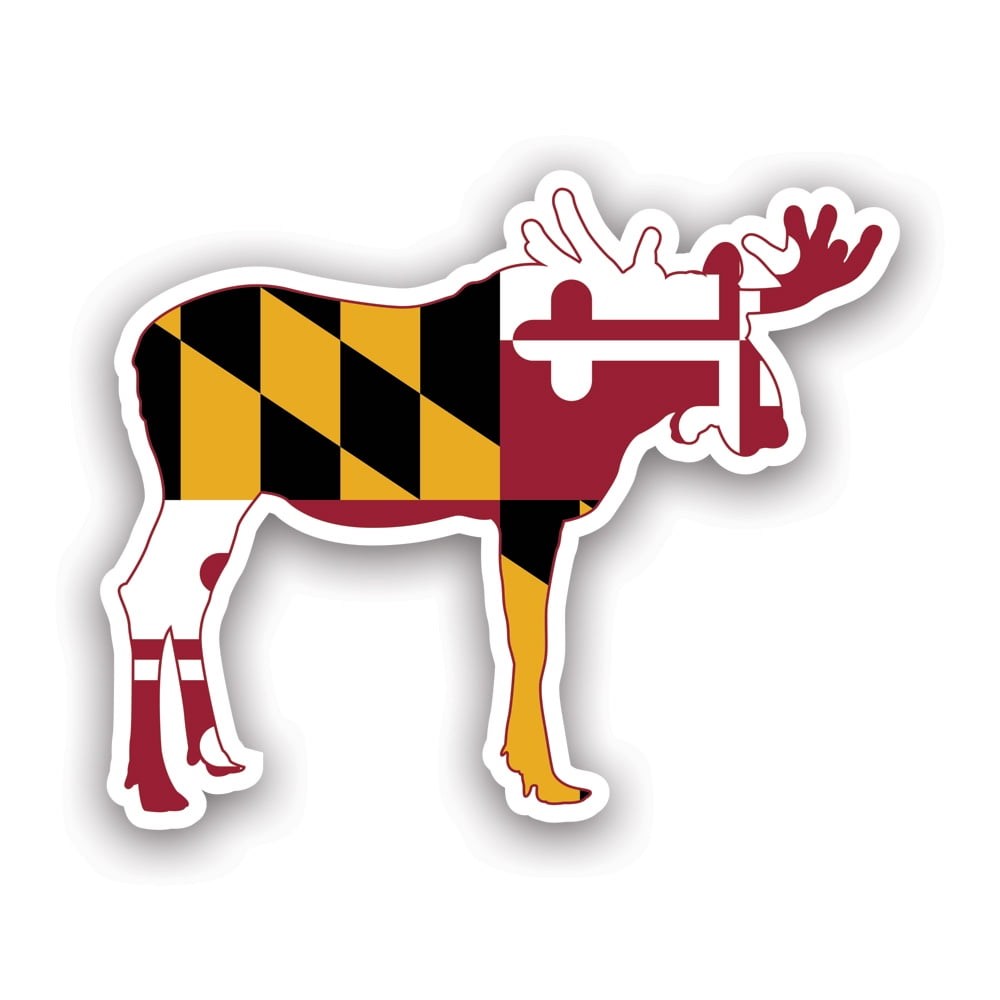 Maryland Moose Shaped Flag Sticker Decal - Self Adhesive Vinyl - Weatherproof - Made in USA - v2 ...