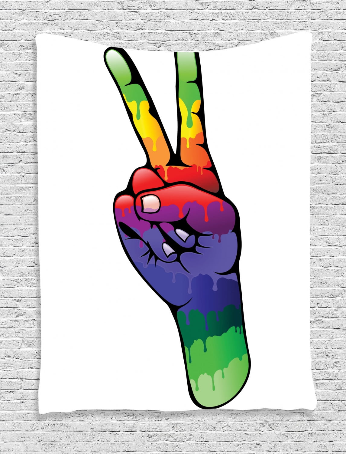 Groovy Decorations Wall Hanging Tapestry, Hand Peace And Love Sign In ...
