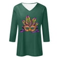 Arlun Mardi Gras V-Neck 3/4 Sleeve T-Shirts for Women Fashion Ball Mask ...