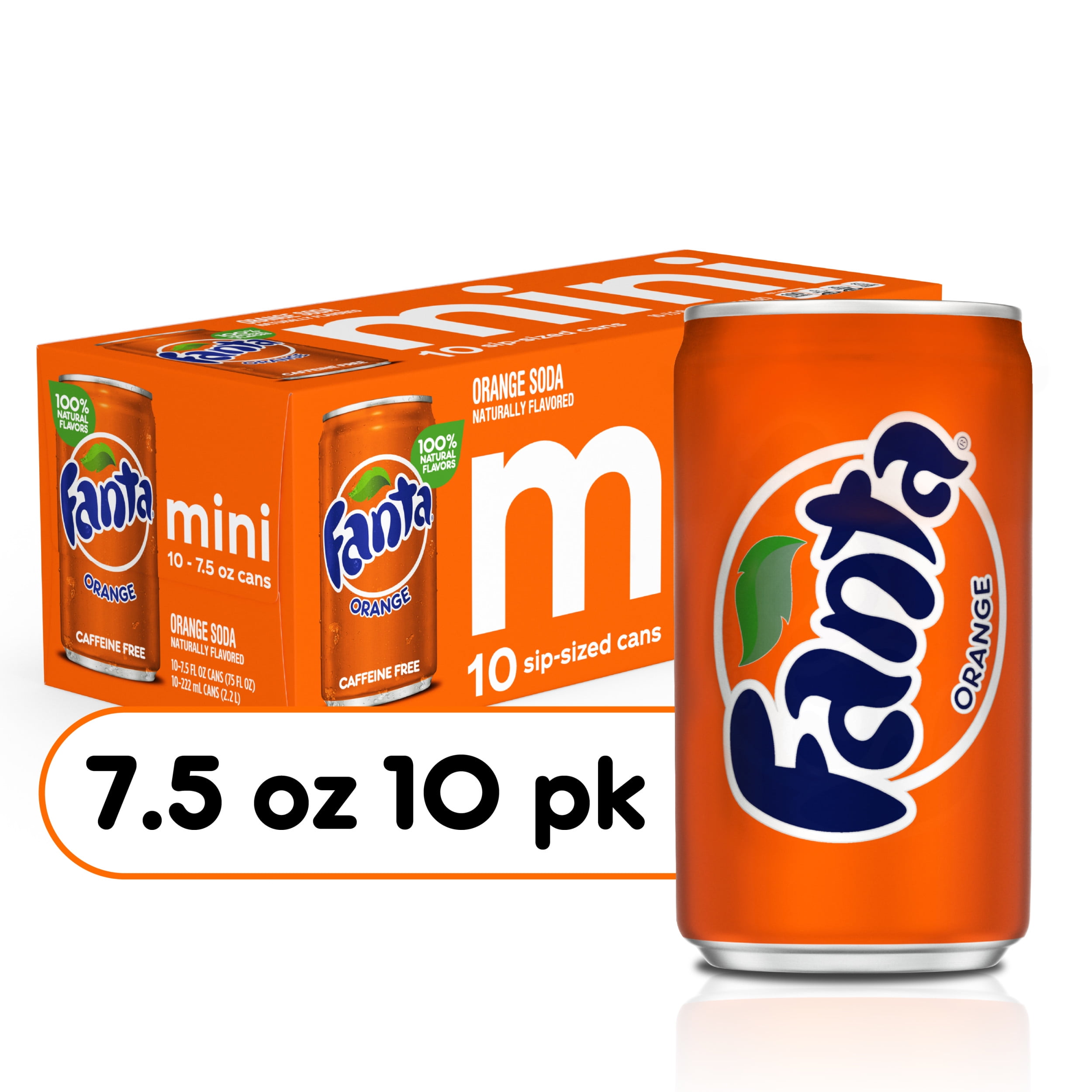 Fanta Orange Fruit Mini Soda Pop Soft Drink, 7.5 fl oz, 10 Pack Cans ...