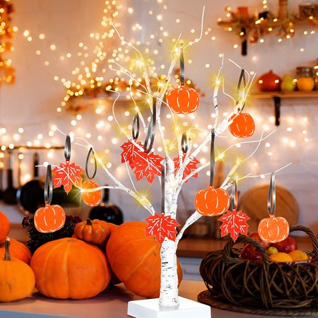 24 LED Light Up Fall Tree Tabletop Lighted Maple Tree Battery Operated ...