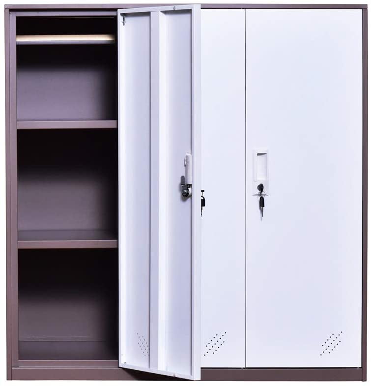 MECOLOR Small Office Metal Cabinet Locker with 3 Layer Each Door ...