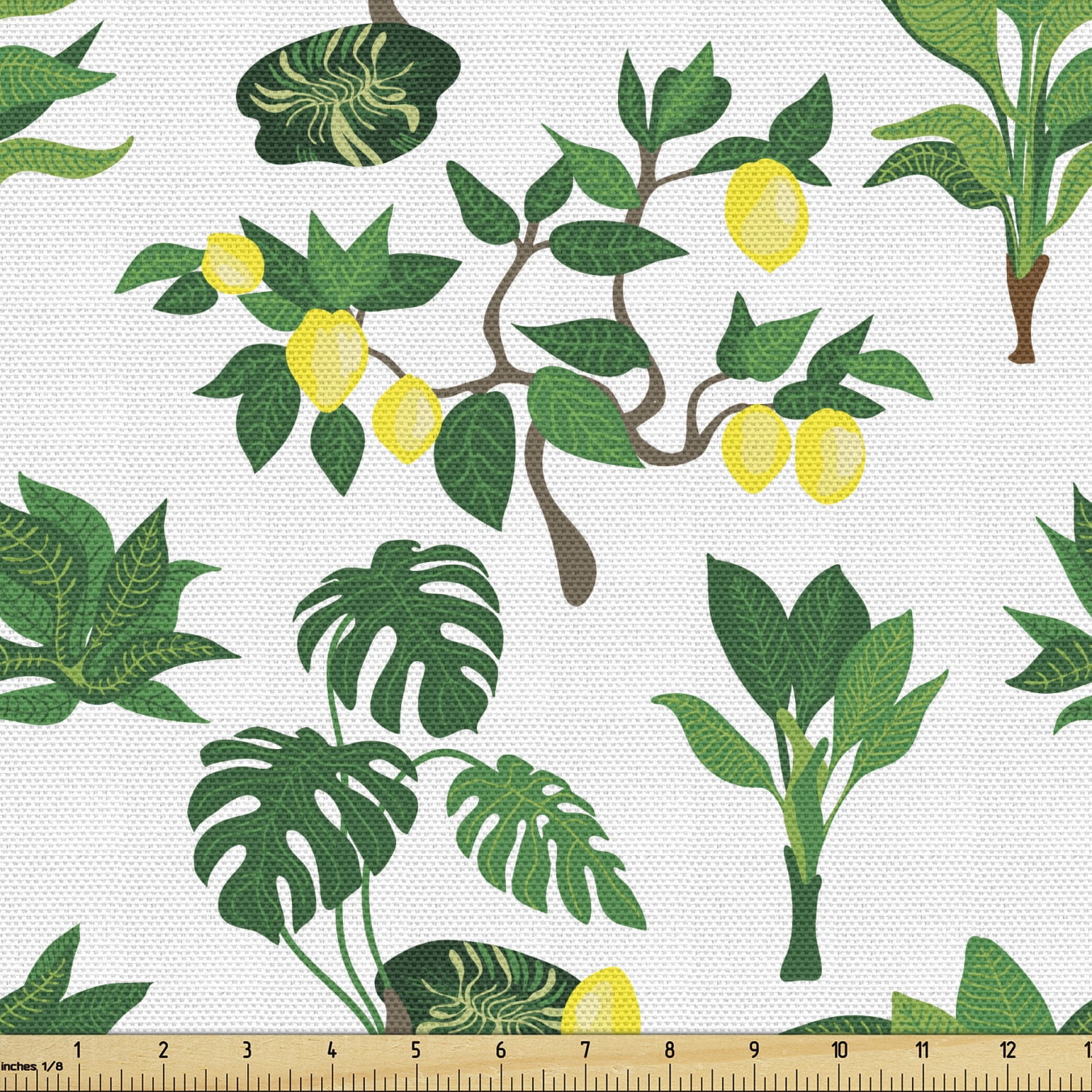 Lemons Fabric by the Yard, Digitally Generated Monstera Tropical Leaves ...