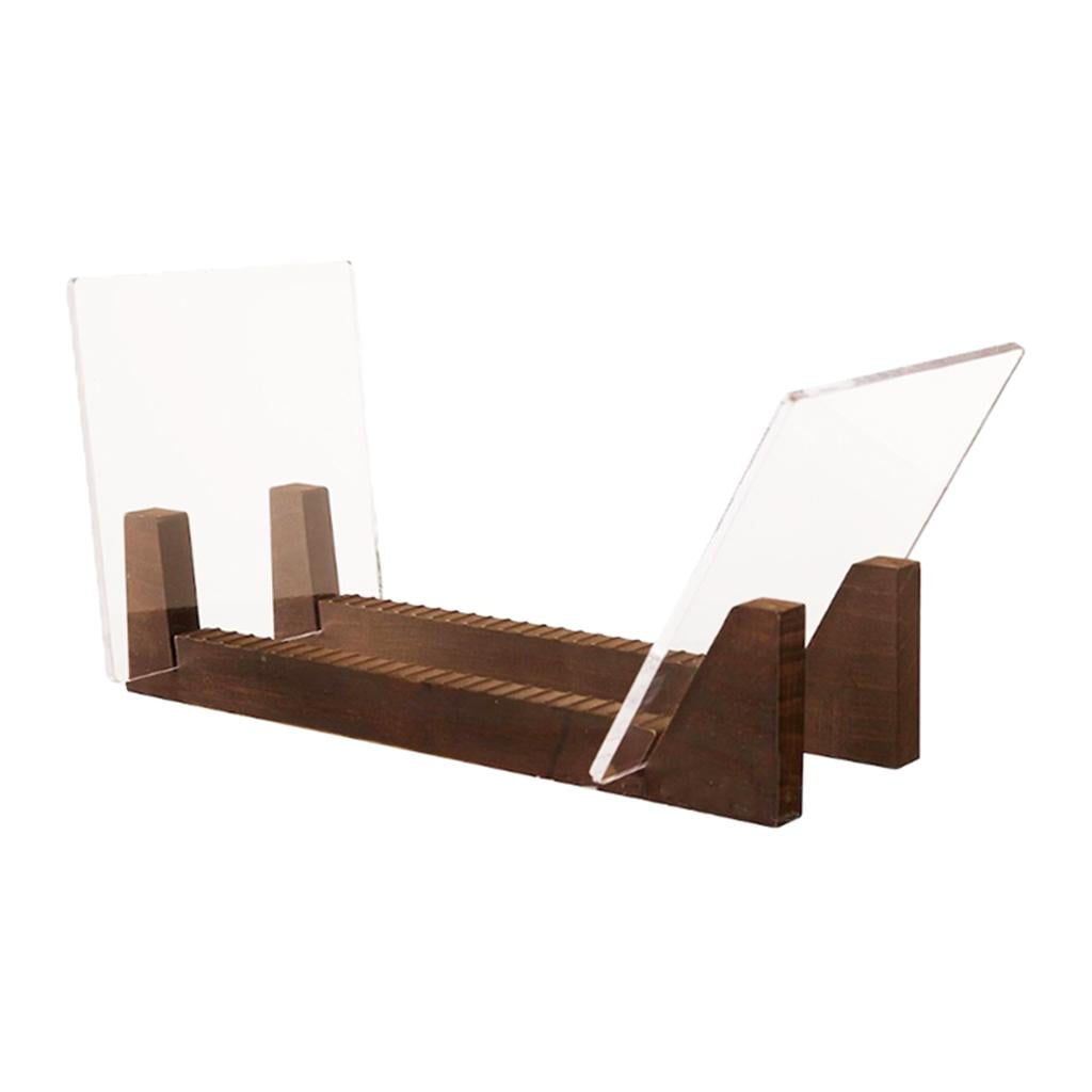Record Holder Solid Wood Stand Clear Acrylic Ends Desktop Album brown ...