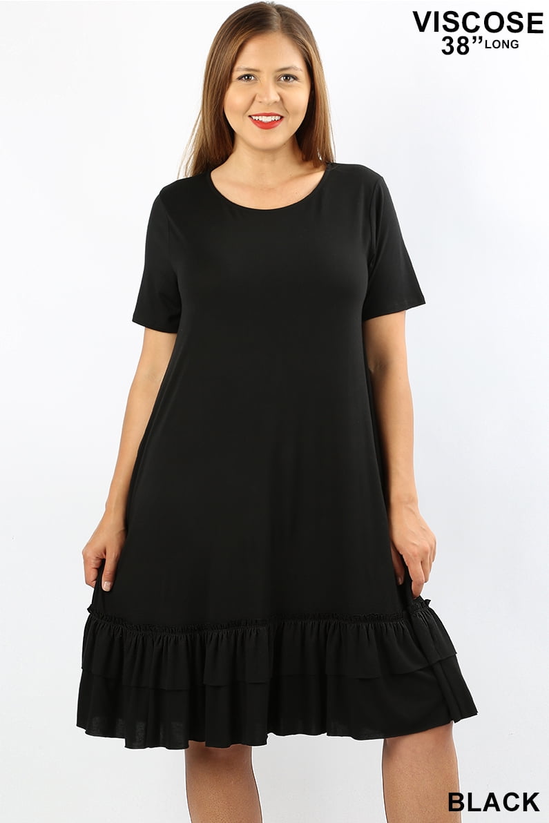 Women's Round Neck Short Sleeve Ruffle Hem Swing Mini Dresses with ...