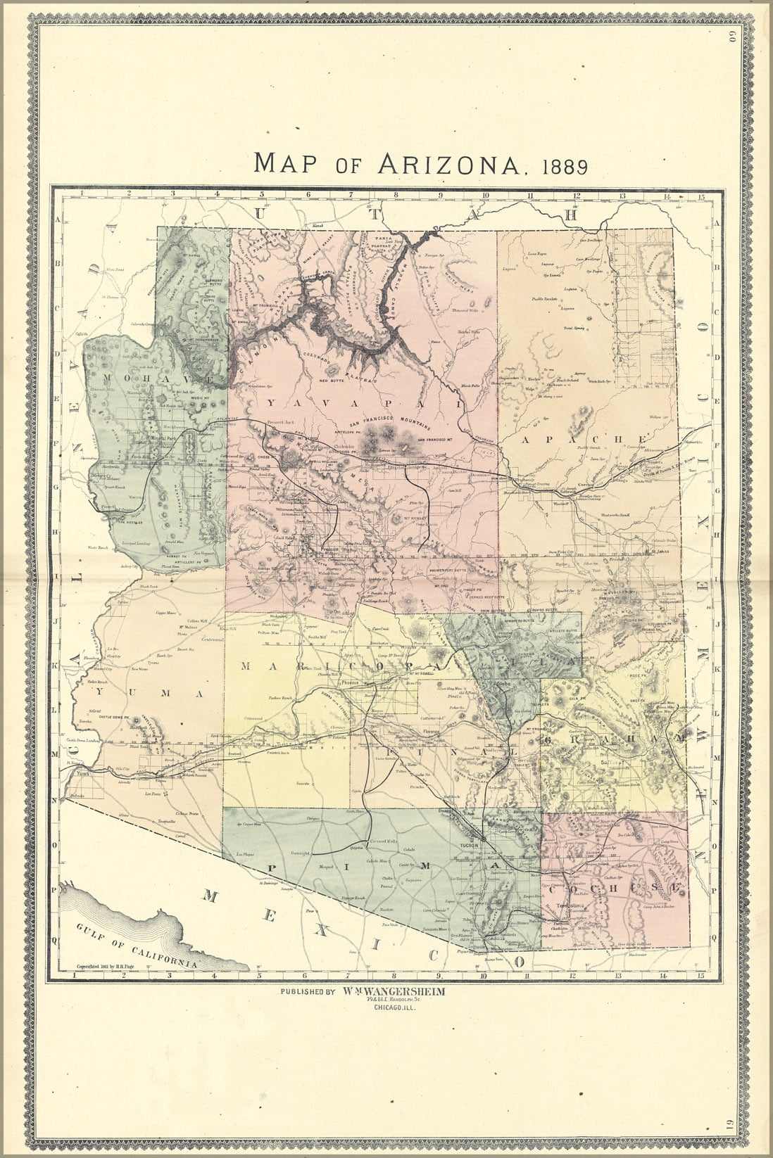 24"x36" Gallery Poster, Map of Arizona 1889 - Walmart.com