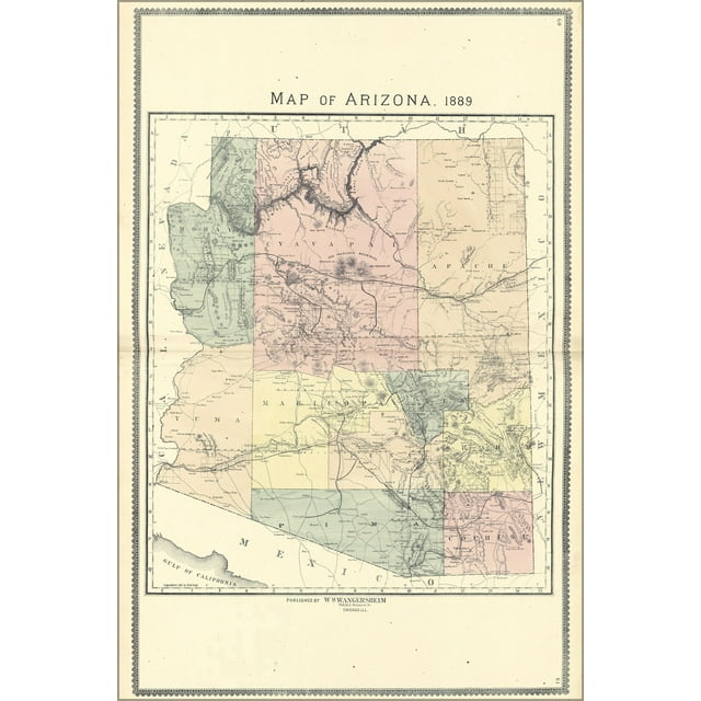 24"x36" Gallery Poster, Map of Arizona 1889 - Walmart.com