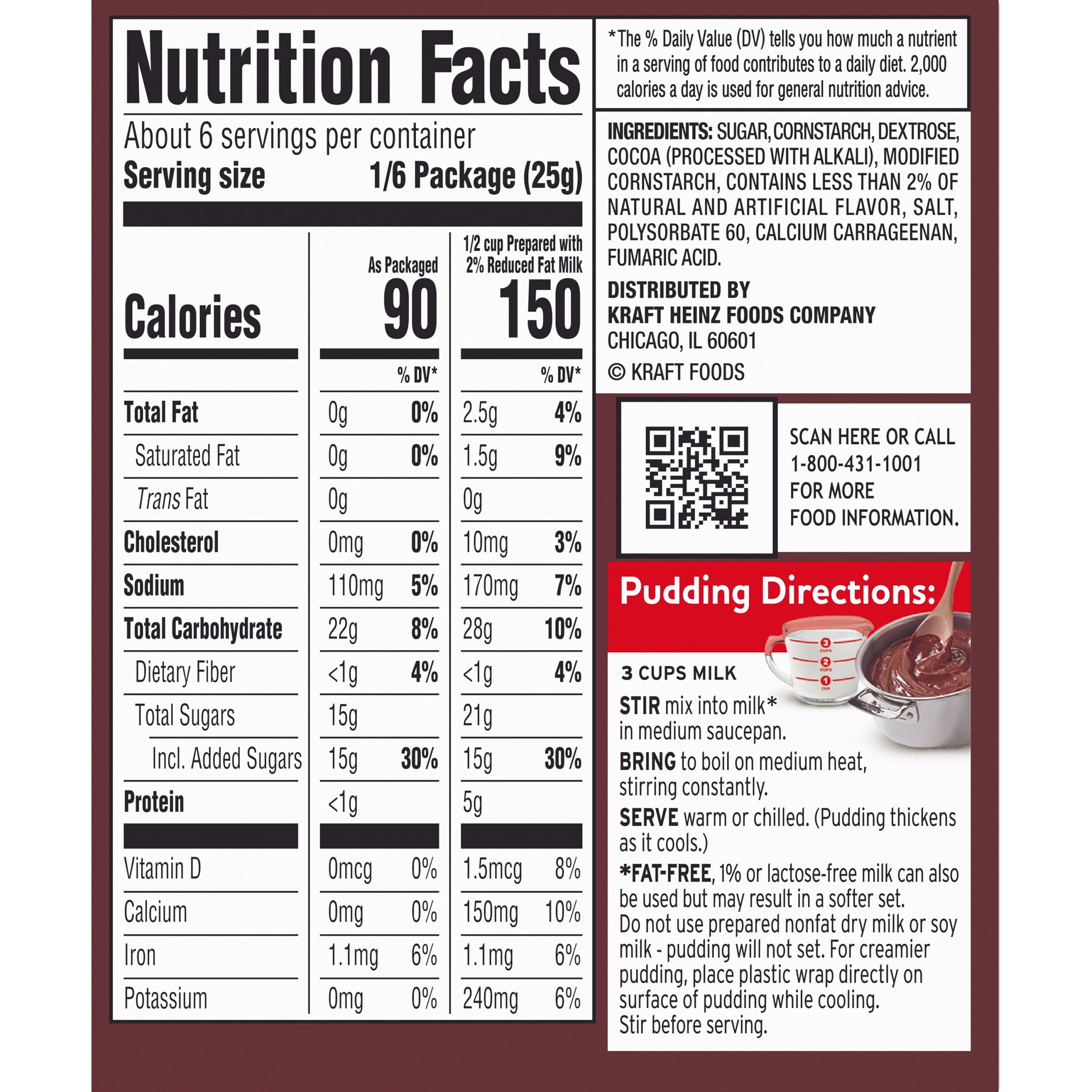 Jello Chocolate Pudding Nutrition Label