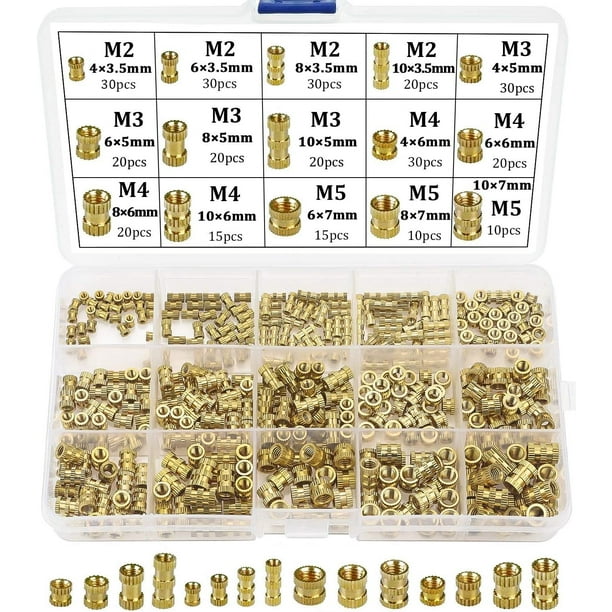 Inserto roscado Rosca hembra M2 M3 M4 M5 Enchufes roscados de latón para impresión 3D 330 piezas ...
