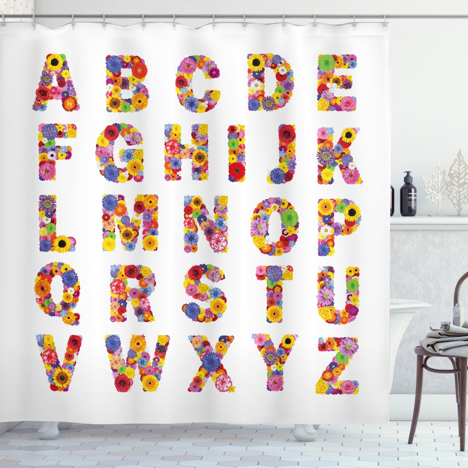 Ambesonne Letters Shower Curtain, Colorful Flora Alphabet, 69"Wx75"L ...