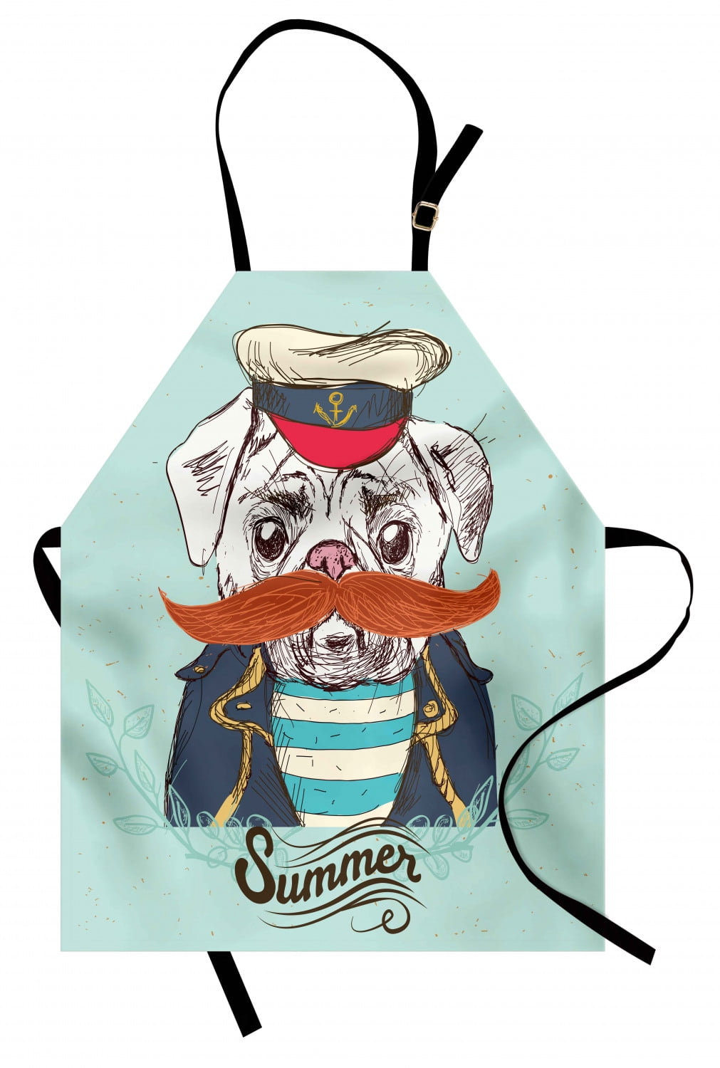 Pug Apron Captain Dog with Hat Mustache Jacket and Shirt Cute Animal ...