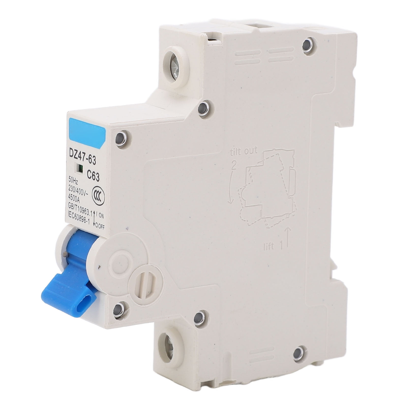 Disyuntor miniatura 1P aislador de corriente carril DIN 4500A capacidad de corte CA 230V 400V ...