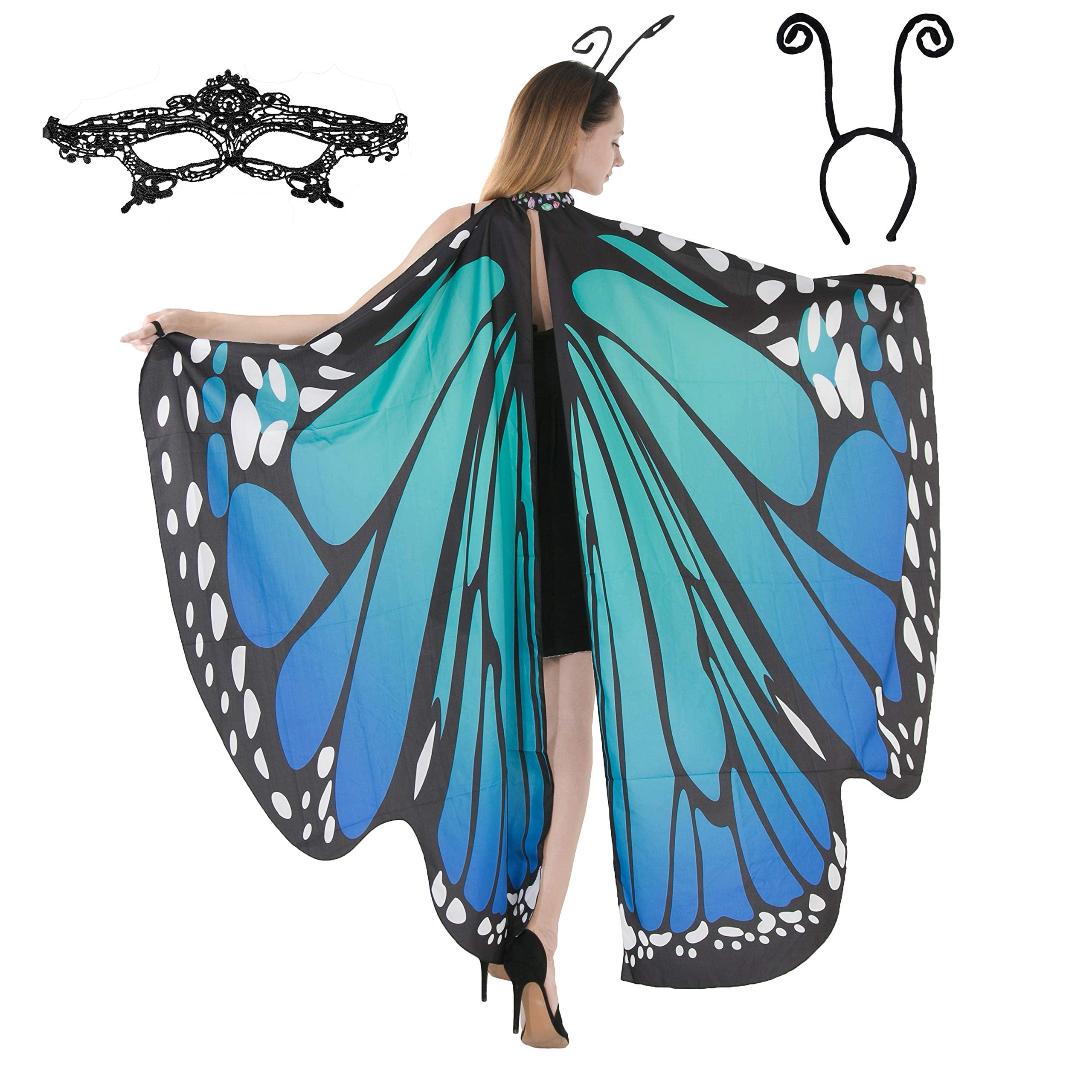 Spooktacular Creations Butterfly Wing Cape Shawl with Lace Mask and ...