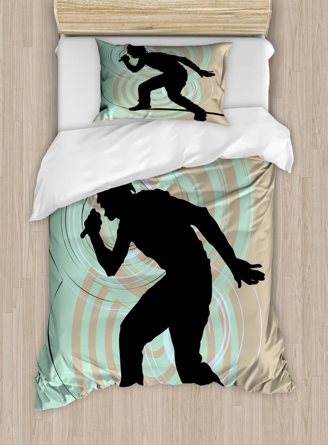 Hip Hop Twin Size Duvet Cover Set, Rap Musician with Microphone ...