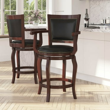 Merrick Lane 26" Swivel Counter Stool with Oval Rattan Back, Arms and ...