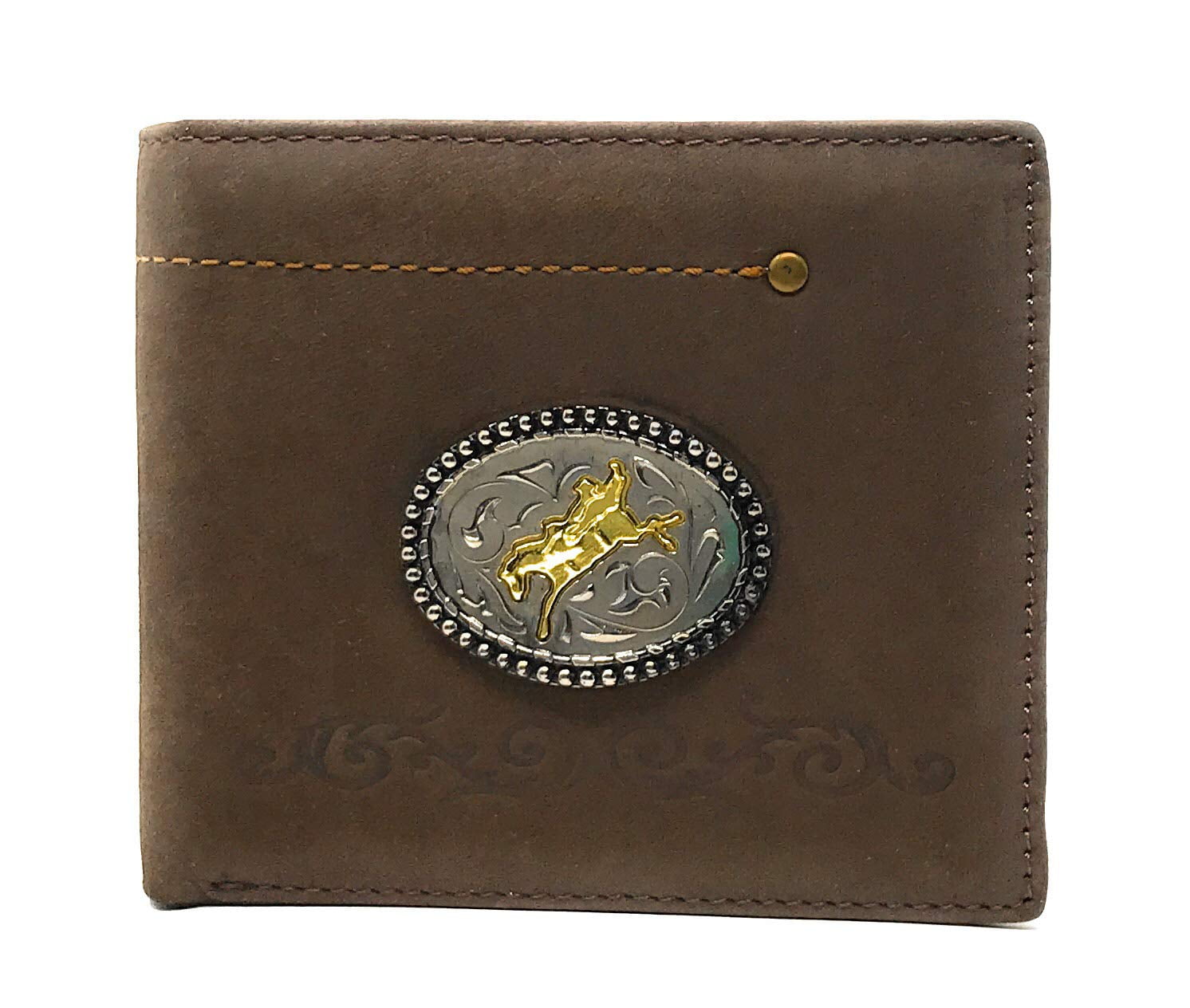 Western Suede Genuine Tooled Leather Men's Short Wallet in Multi Emblem ...
