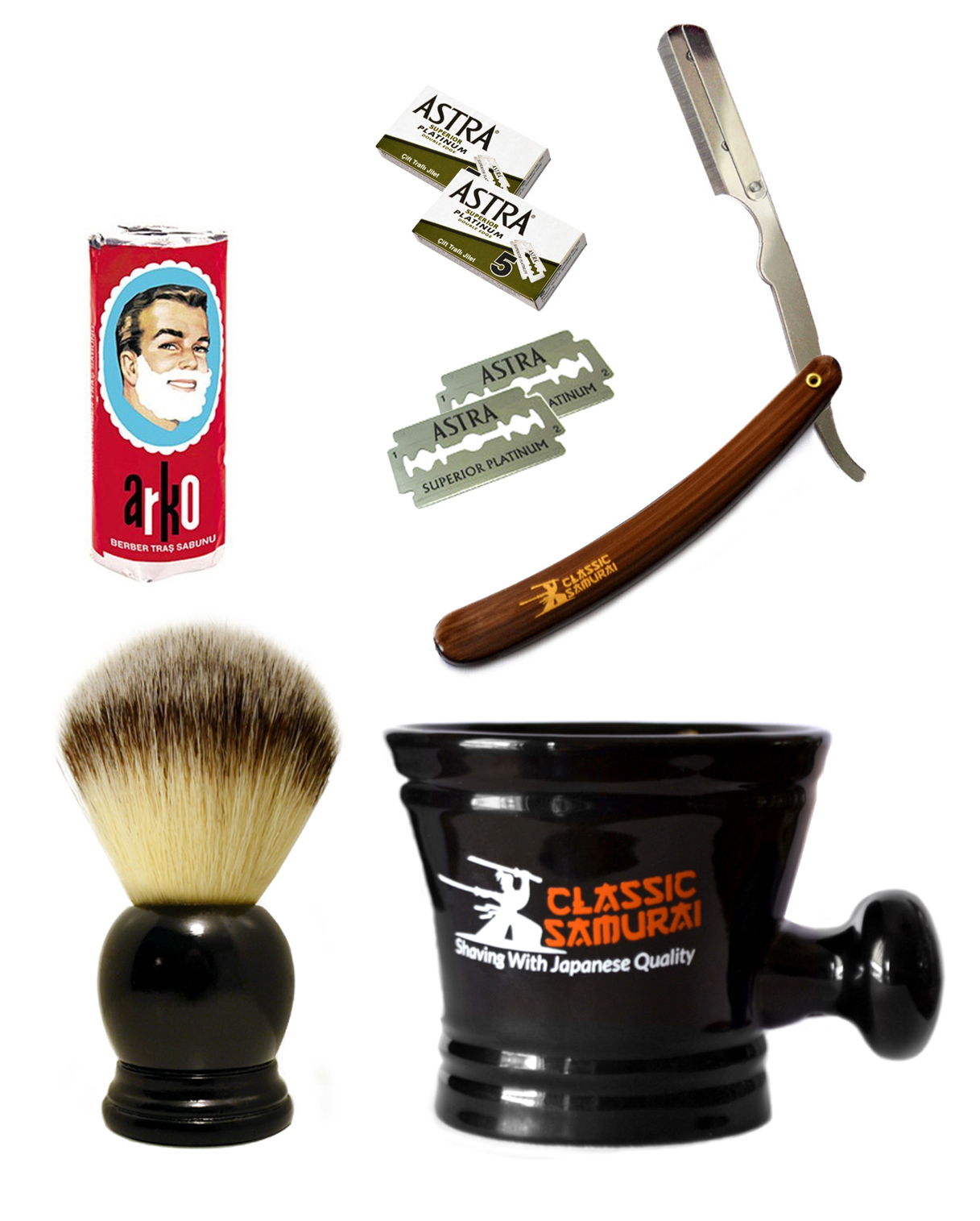 Men's Shaving Set with CS-101 Brown Barber Straight Razor, 10 Astra ...