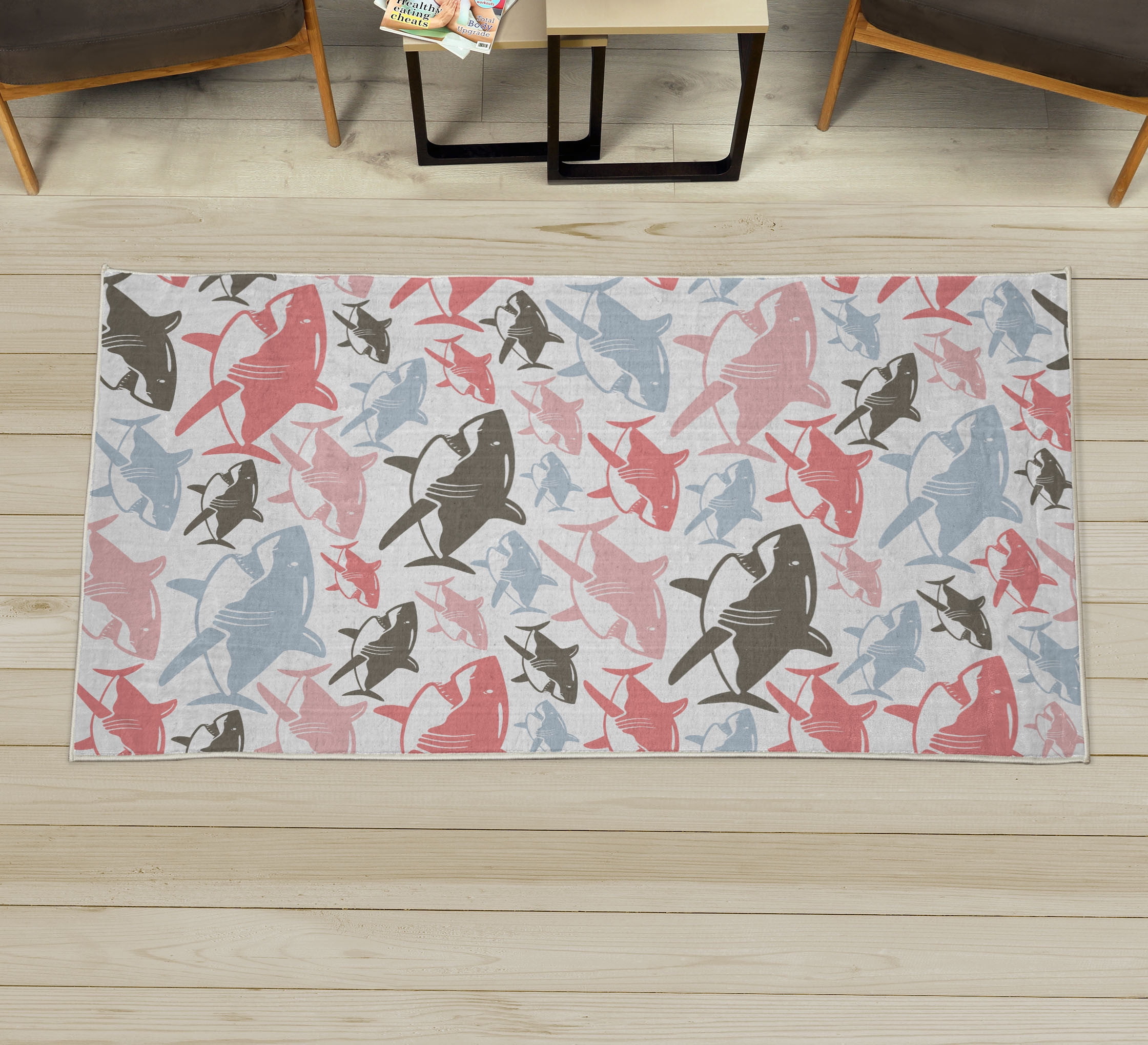 Shark Decorative Rug, Colorful Underwater Fish Pattern Masters Survival ...