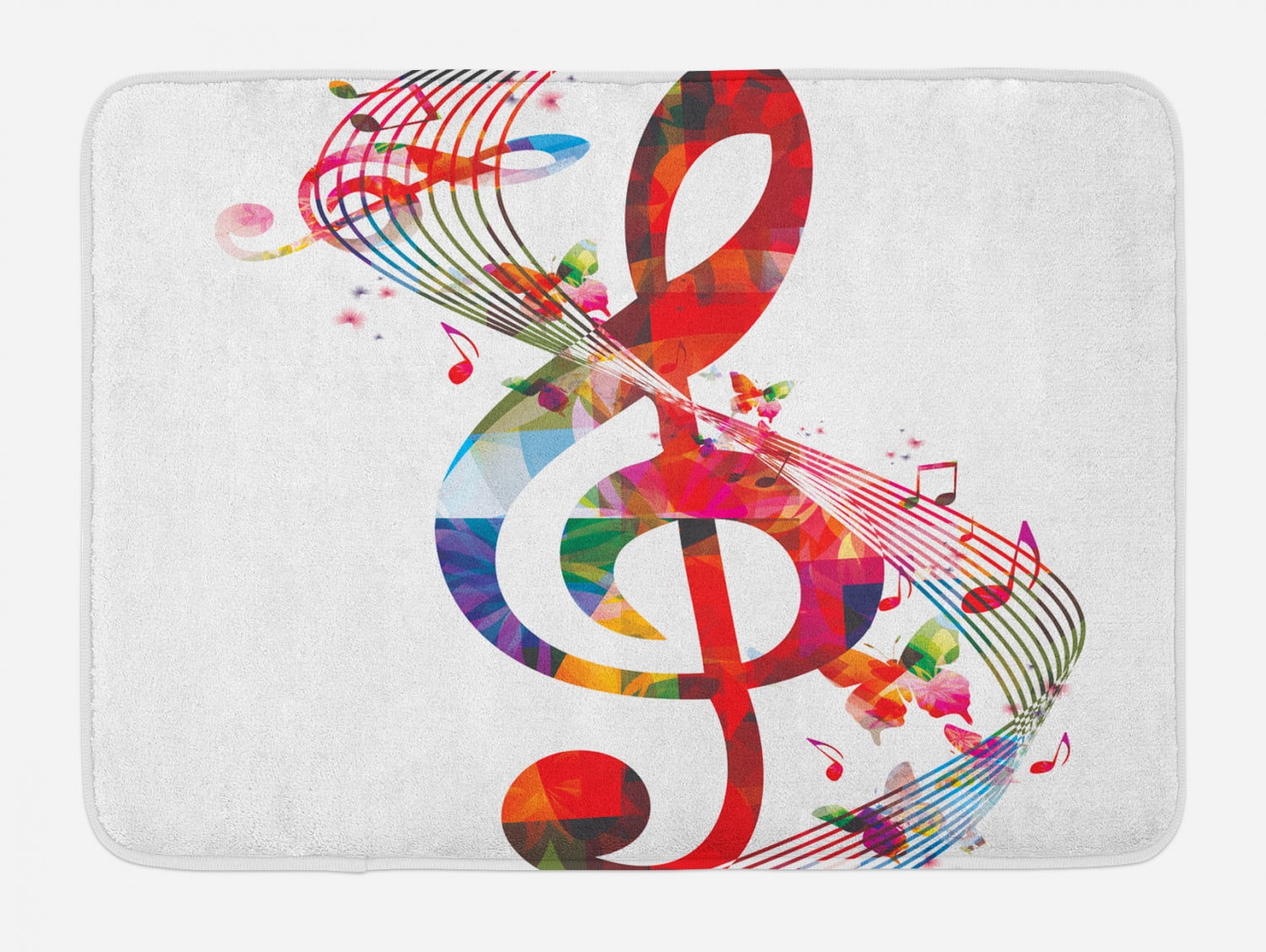 Music Bath Mat, Artwork with Musical Notes Rhythm Song Ornamental in ...