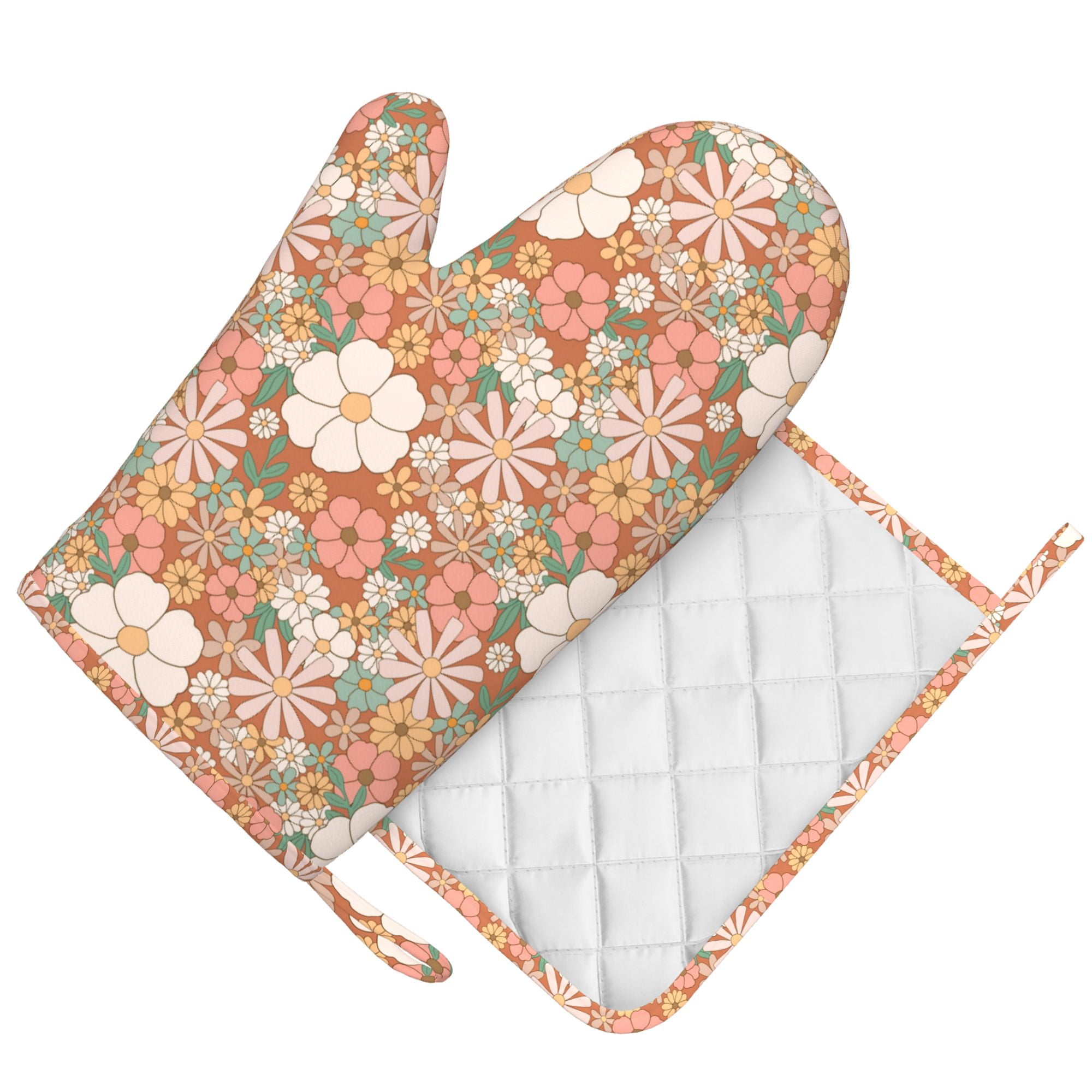DouZhe Oven Mitts and Pot Holders Sets, Retro Flowers Floral Background ...