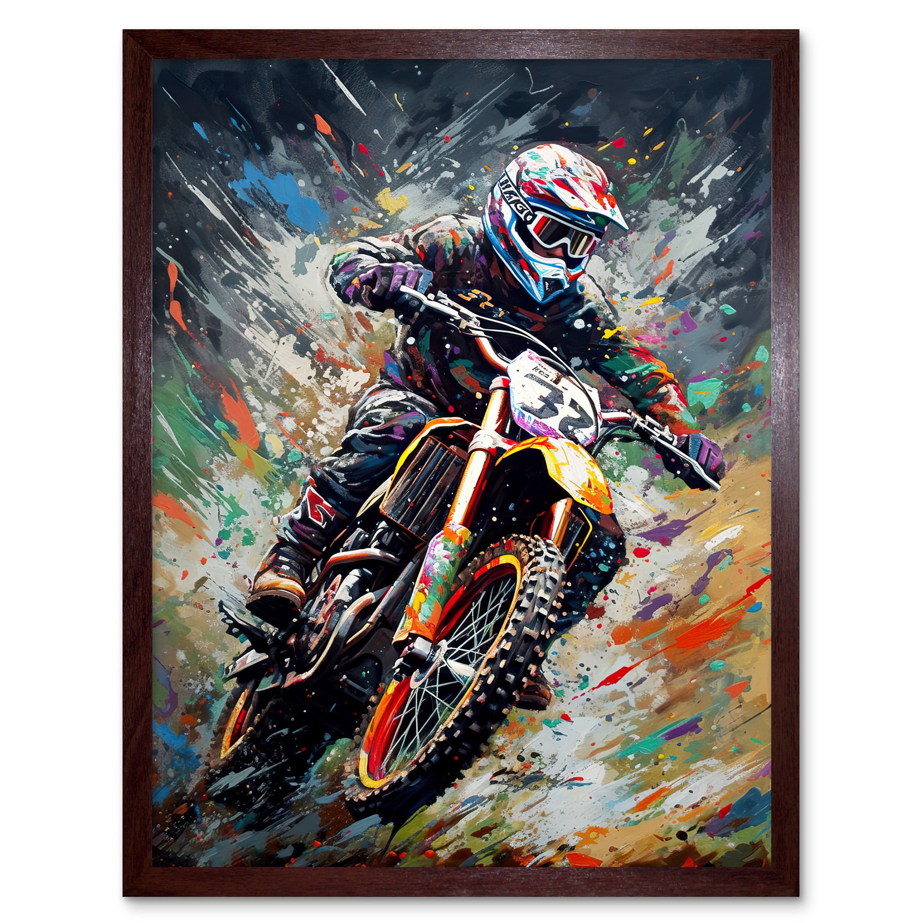 Motocross Race Action Shot Paint Splat Portrait Art Print Framed Poster ...