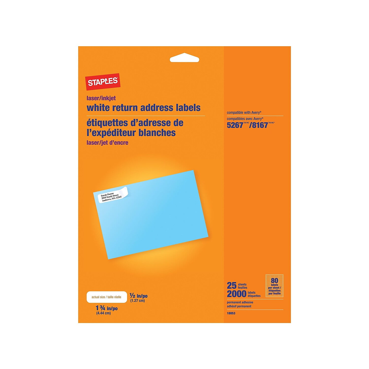 Staples Laser/Inkjet Address Labels 1/2" x 1 3/4" White 80 Labels/Sheet ...