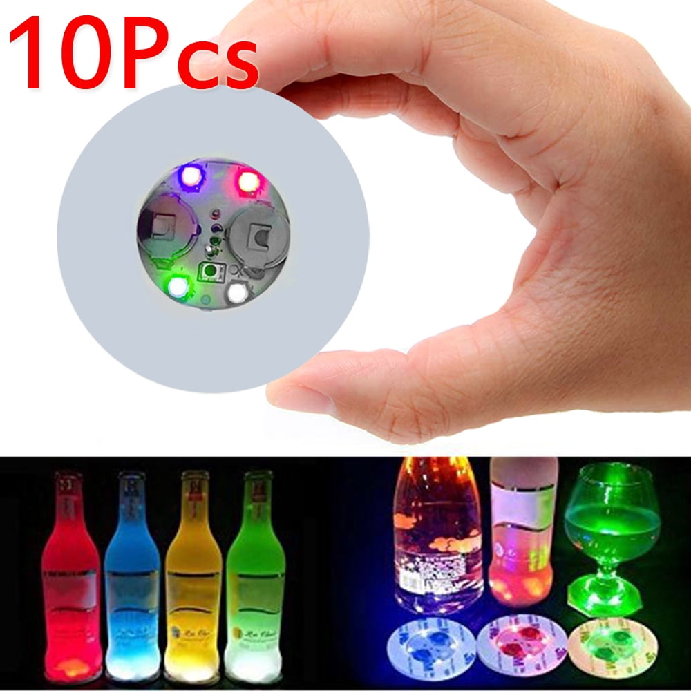 LED Coasters, 10 Pack RGB Cup Pads Lights, Bottle Glorifier, 7 Color ...