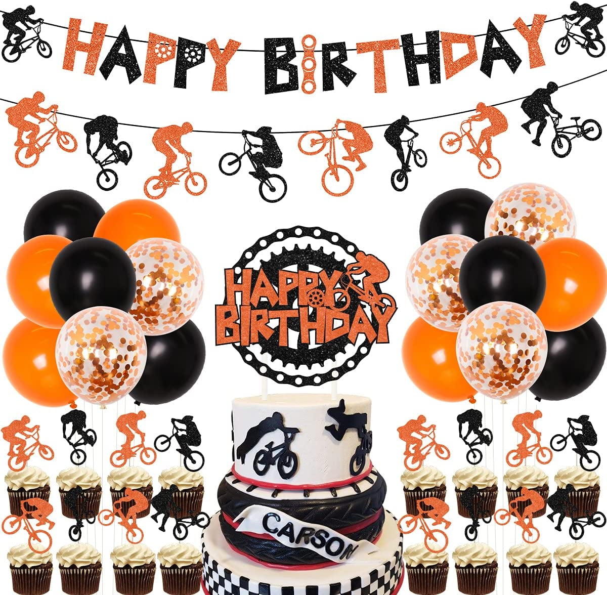 Bicycle Happy Birthday Party Banner and Cake Topper Bicycle Bike Sport Charms Bicycle Balloons ...