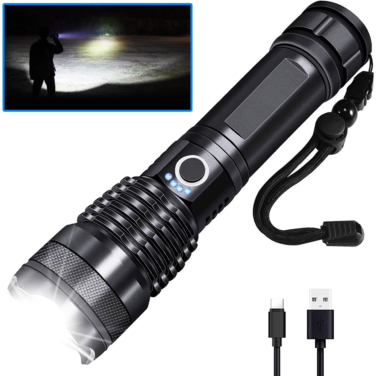 LED Flashlights, Rechargeable Super Bright Flashlight, XHP70 Tactical ...