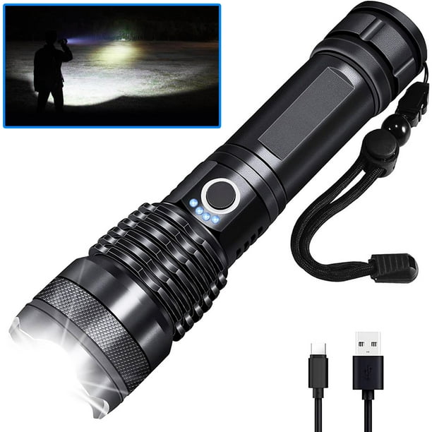 LED Flashlights, Rechargeable Super Bright Flashlight, XHP70 Tactical Flashlight with Zoomable ...