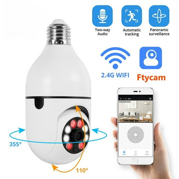 360° 1080P IP E27 Light Bulb Camera Wi-Fi IR Night Smart Home Wireless ...