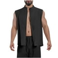 Ceisia Men Cotton Linen Sleeveless Zip Up Vest Stand Collar Loose ...