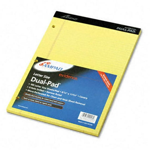 Ampad Evidence Dual Rule Narrow/Margin Pad - Canary - 8-1/2 x 11-3/4 ...