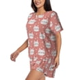 Cute Cat Women’S Short-Sleeved Pyjama Set Round-Neck Loungewear for ...