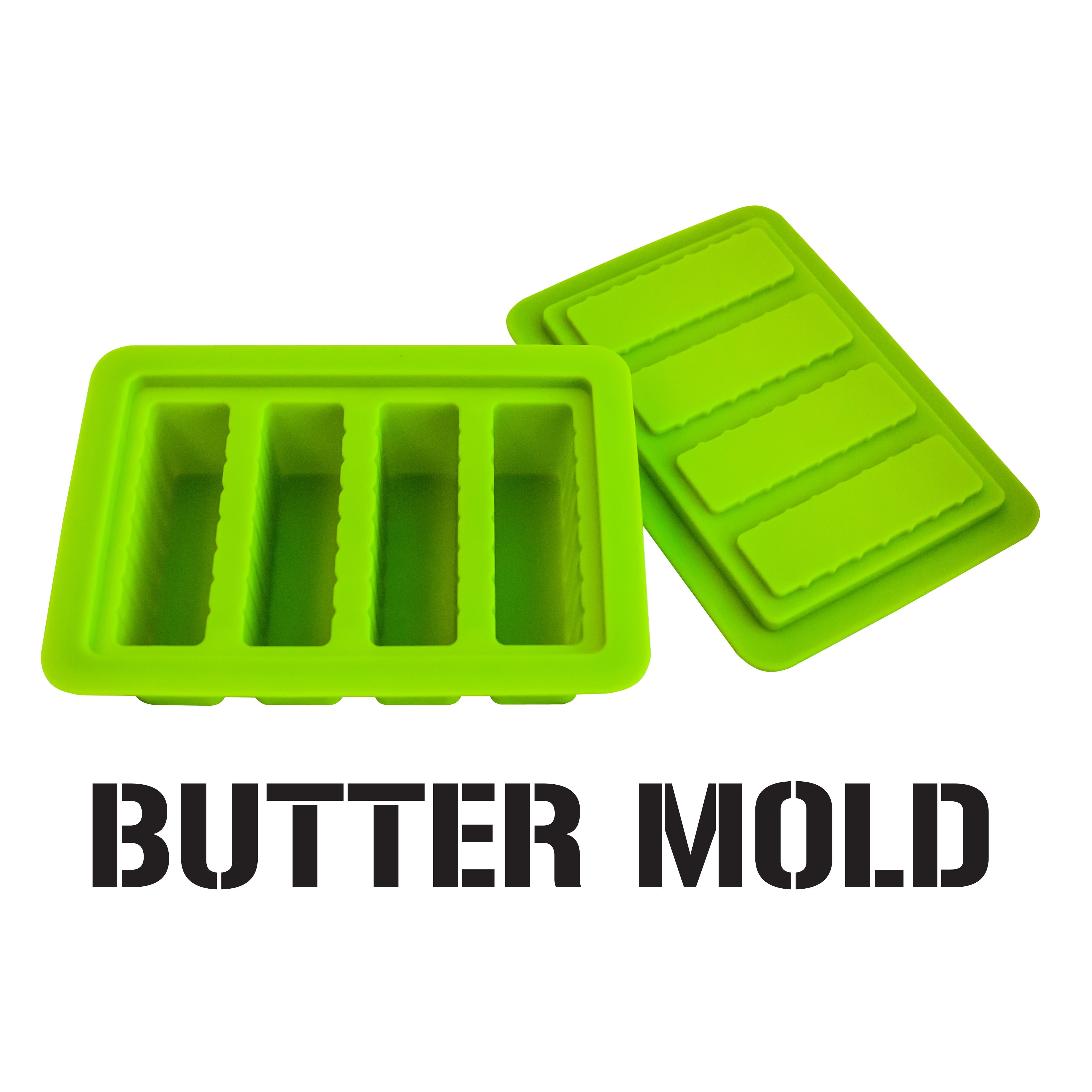 Large 4 Cavities Butter Mold Silicone (Green), Butter Mold with Lid Non ...