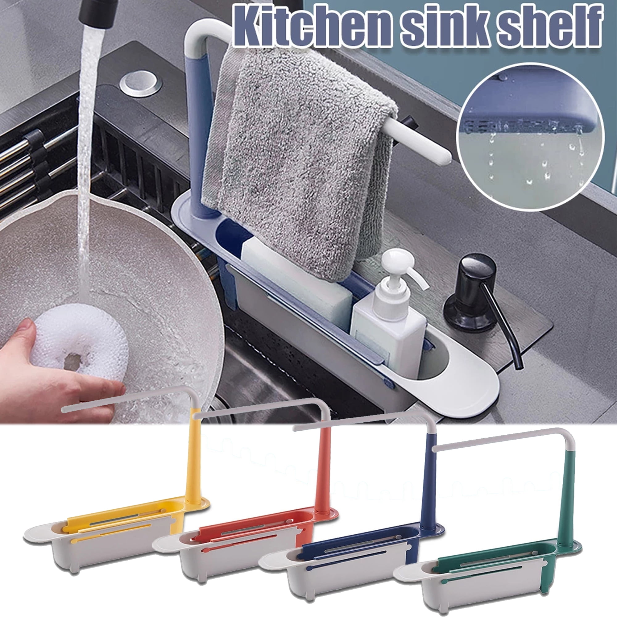 Kitchen Telescopic Sink Shelf Storage Basket Soap Sponge Towel Drainer