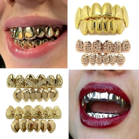 Hip Hop Teeth Grillz Set Top Bottom Gold Silver Braces Fashion Jewelry ...