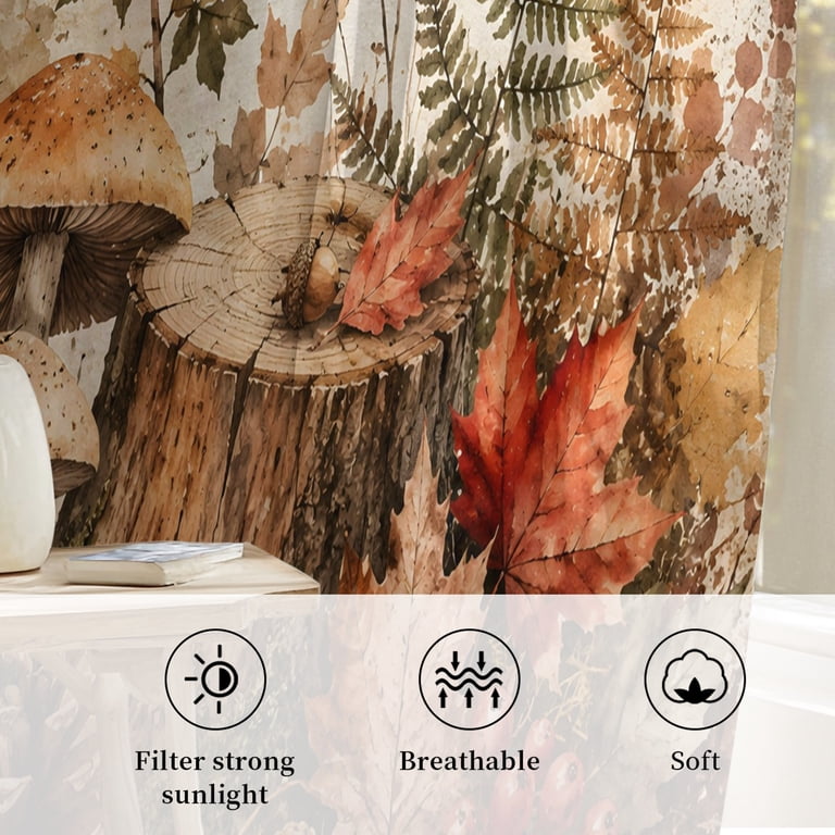 Mushroom Leaves Sheer Curtains 54 Inch Length Autumn Country Maple Leaf ...