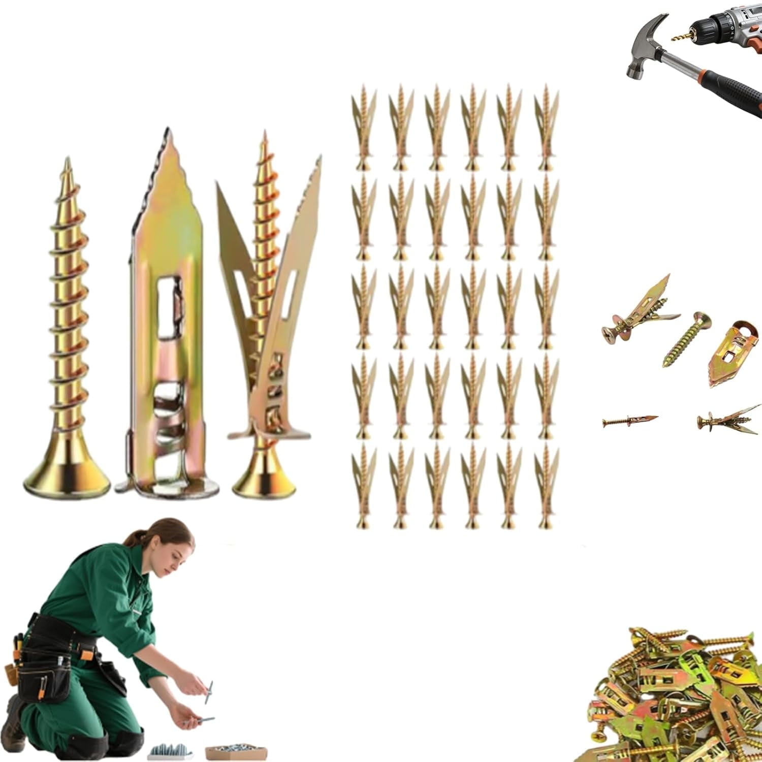 Self Drilling Drywall Anchors with Screws Kit, Quick Drive Expansion Screws, Wet and Fix Drywall ...