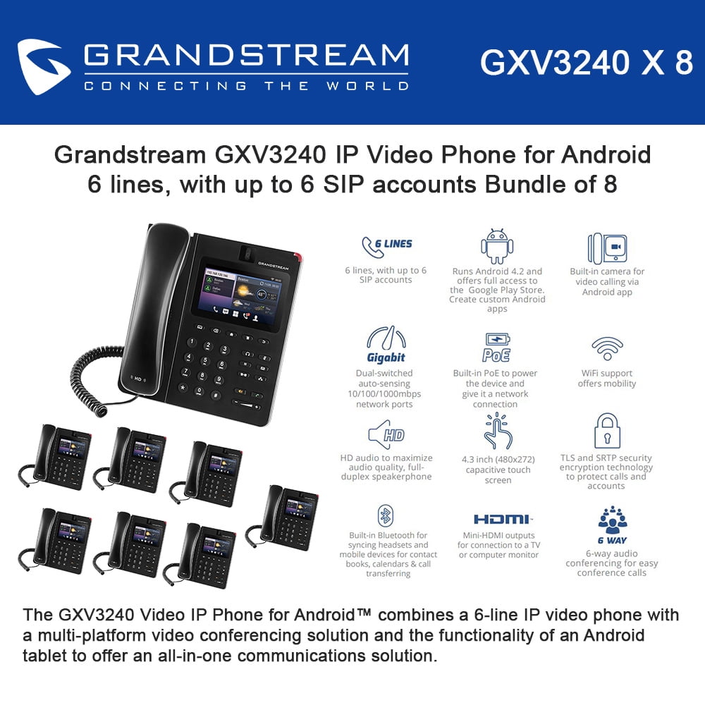 Grandstream GXV3240 Bundle of 8 Multimedia IP Phone WiFi BT PoE USB LCD ... Grandstream GXV3240 Bundle of 8 Multimedia IP Phone WiFi BT PoE USB LCD ...