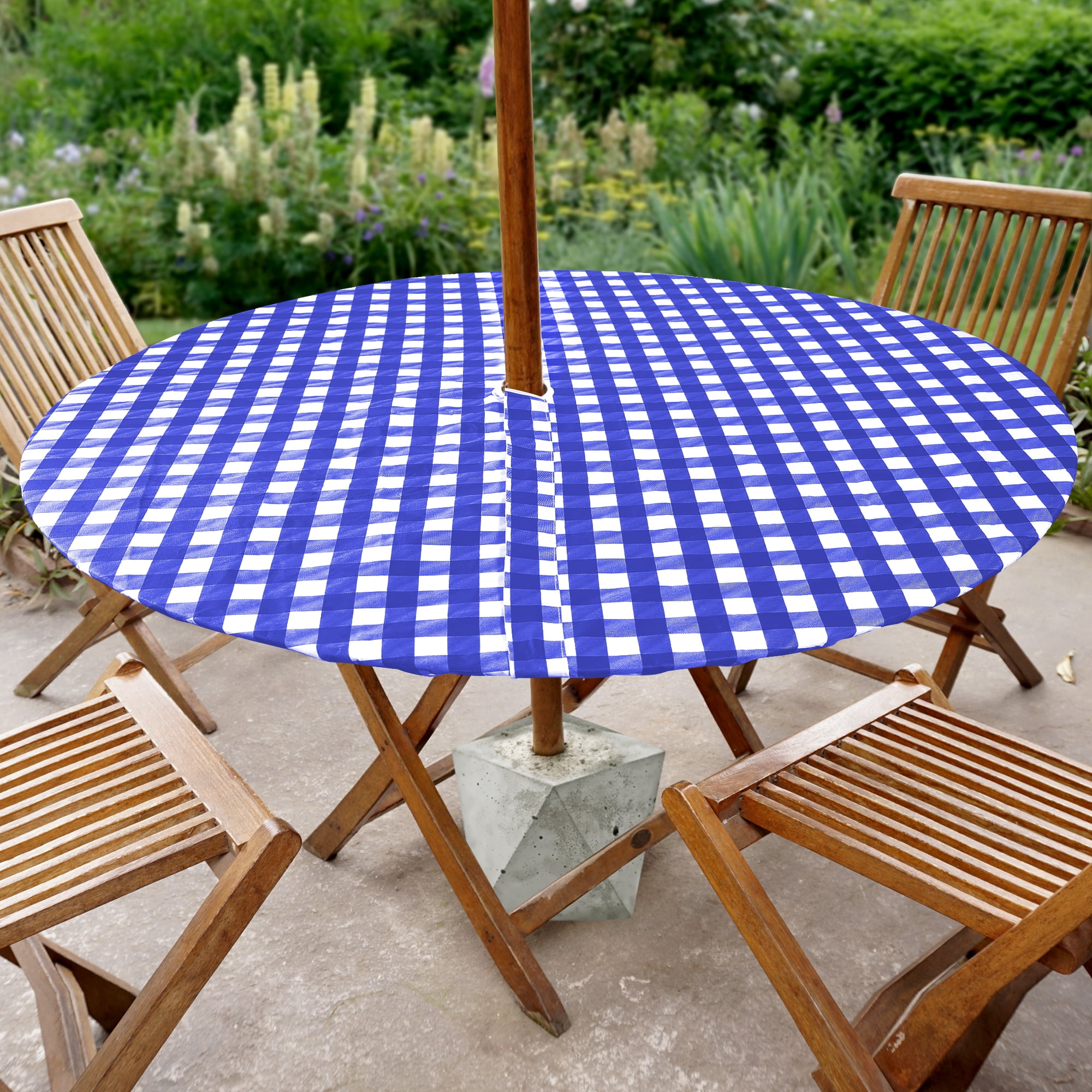 Sorfey Round Table Cover Fitted Picnic Tablecloth with Umbrella Hole ...
