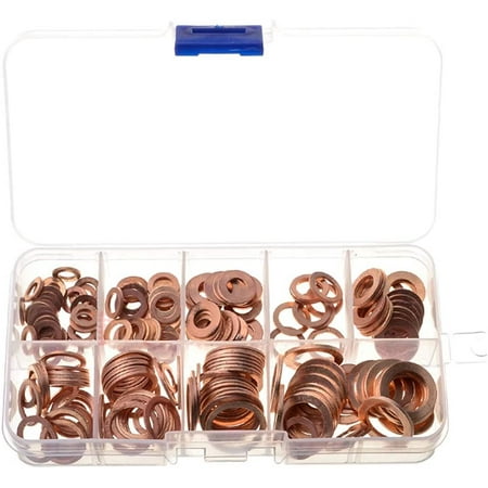 200 Pieces 9 Sizes Copper Rings Assortment Sealing Rings Copper Ring ...