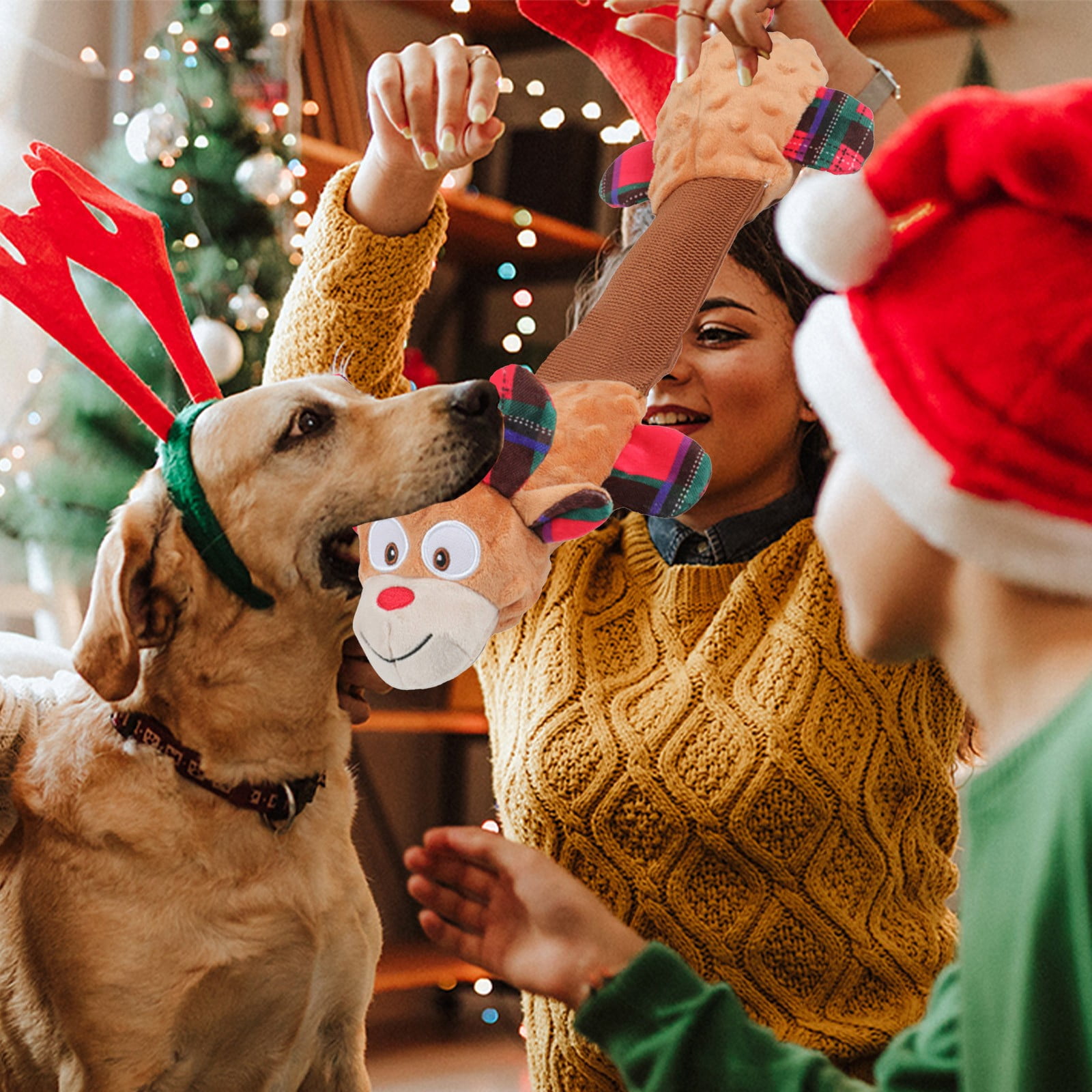 Dvkptbk Christmas Elastic Stretch Pet Toys Rattle Paper Sound Interactive Tug Of War Toys Dog Toys For Training Christmas Decorations 9.84×7.87×3.15