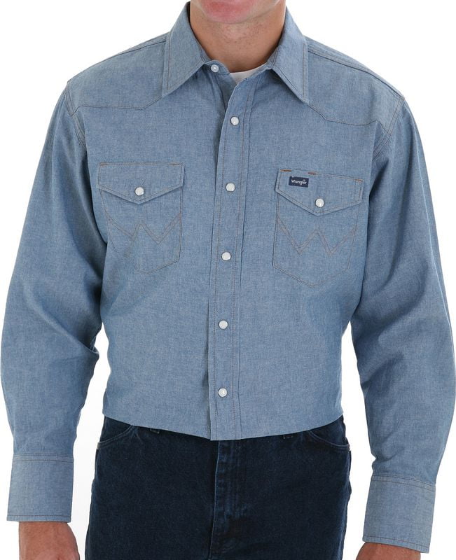Wrangler Apparel Mens Chambray Snap Work Shirt XLT Blue - Walmart.com