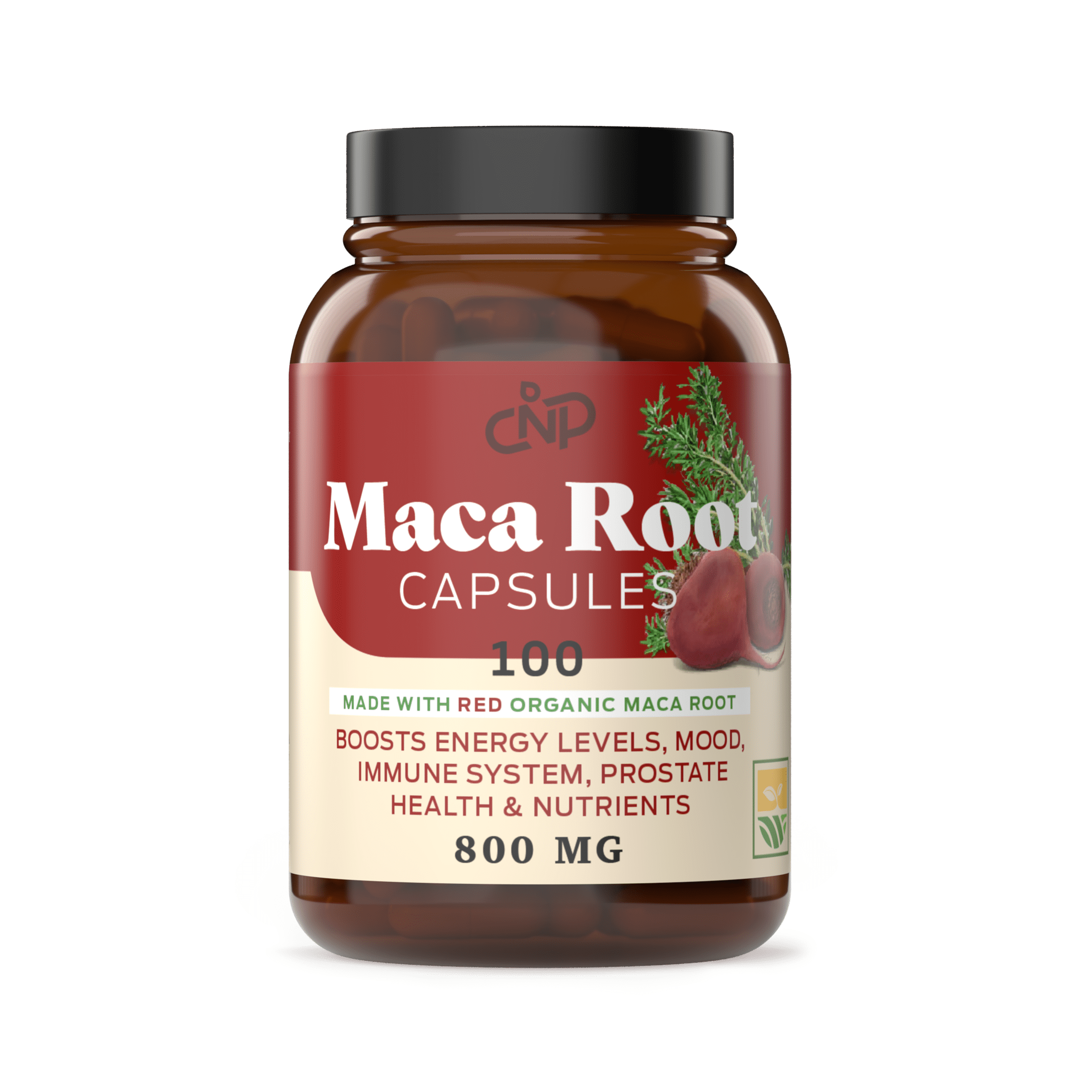 Organic Red Maca Root Capsules 800mg 100 Gelatinized Pills Pure Red